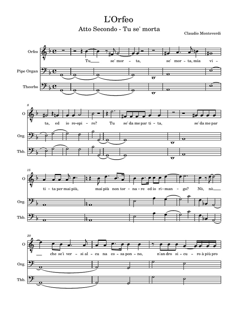 Claudio Monteverdi - LOrfeo - Atto II - Tu Se Morta | PDF