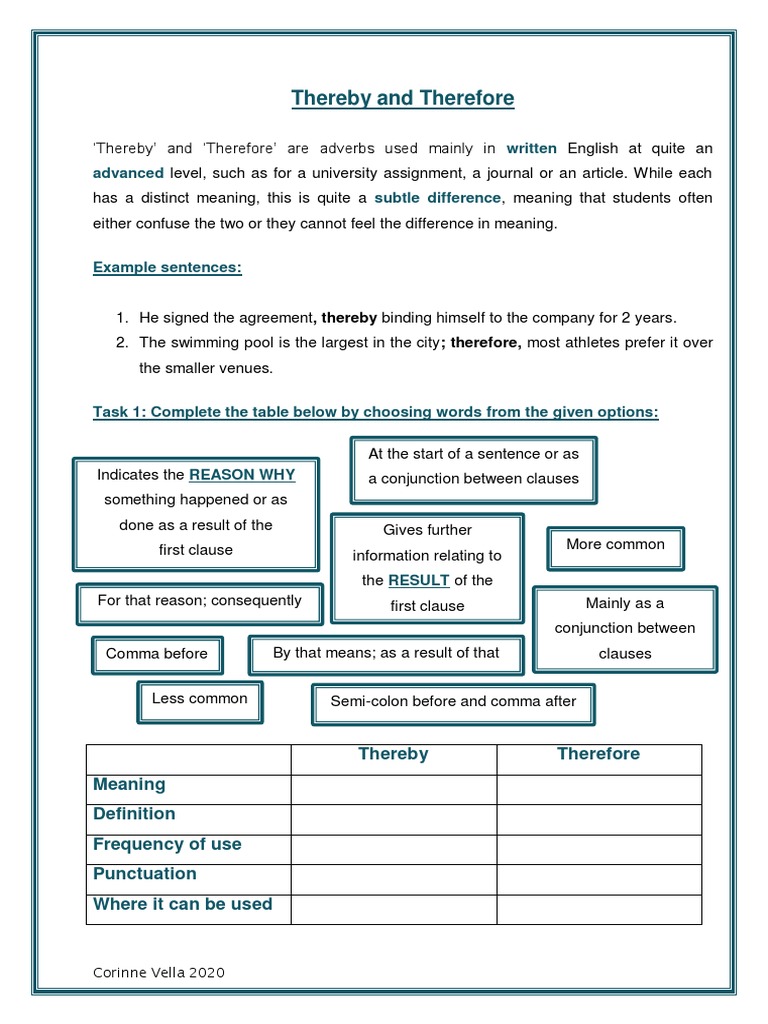 Thereby Therefore Lesson and Practice C1 | PDF | Comma
