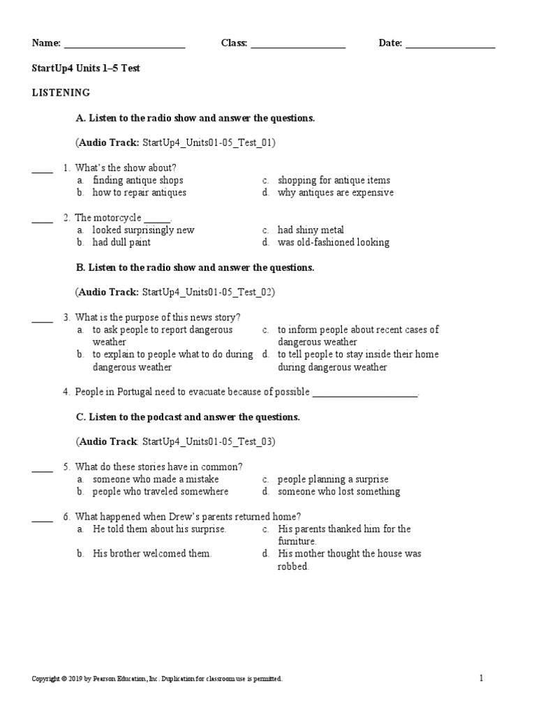 StartUp4_EV_U01-U05_Review_Test_A | PDF | Stress (Linguistics ...