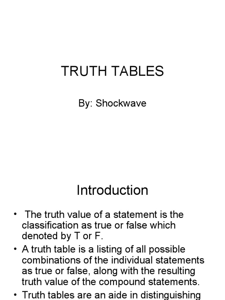 Truth Tables | PDF | Syntax (Logic) | Logic