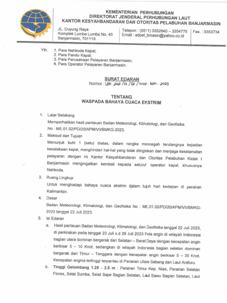 Surat Edaran Bahaya Cuaca Ekstrim | PDF