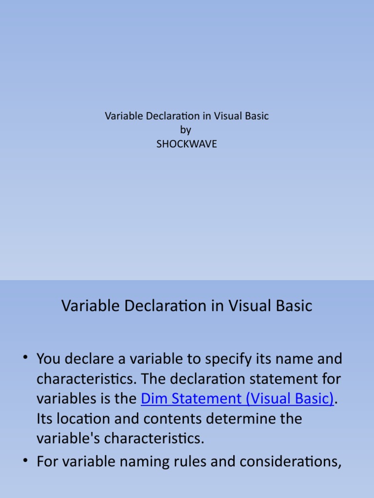 Variable Declaration in Visual Basic | PDF | Variable (Computer Science) | Class (Computer ...