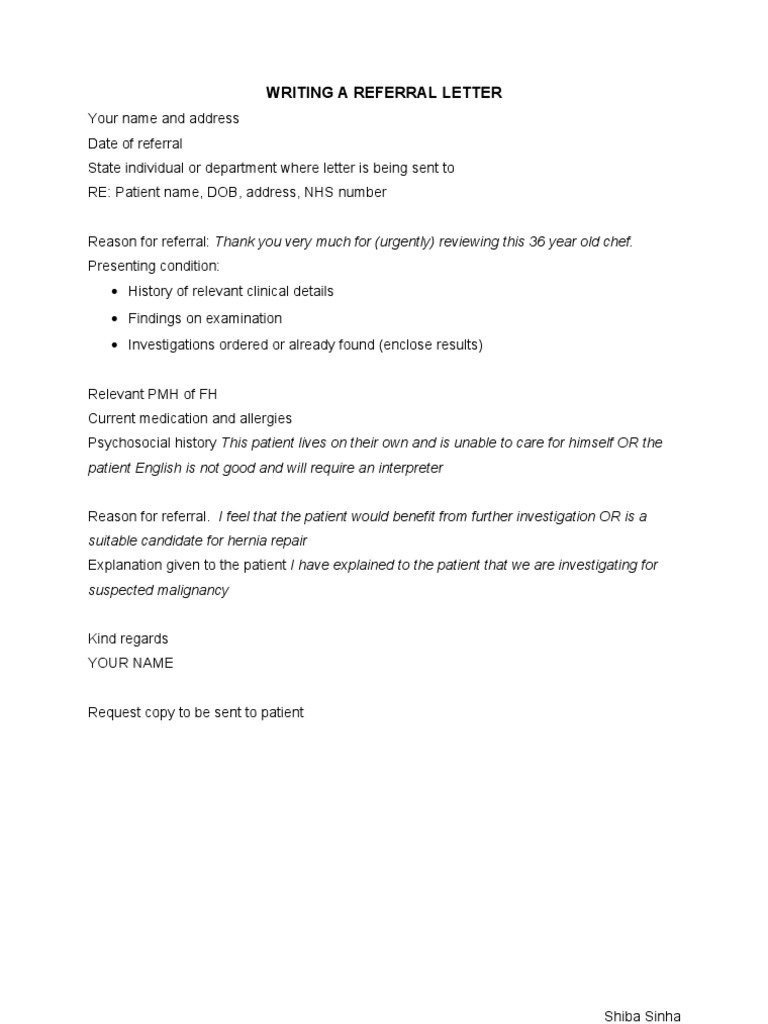 Medical Referral Letter Format