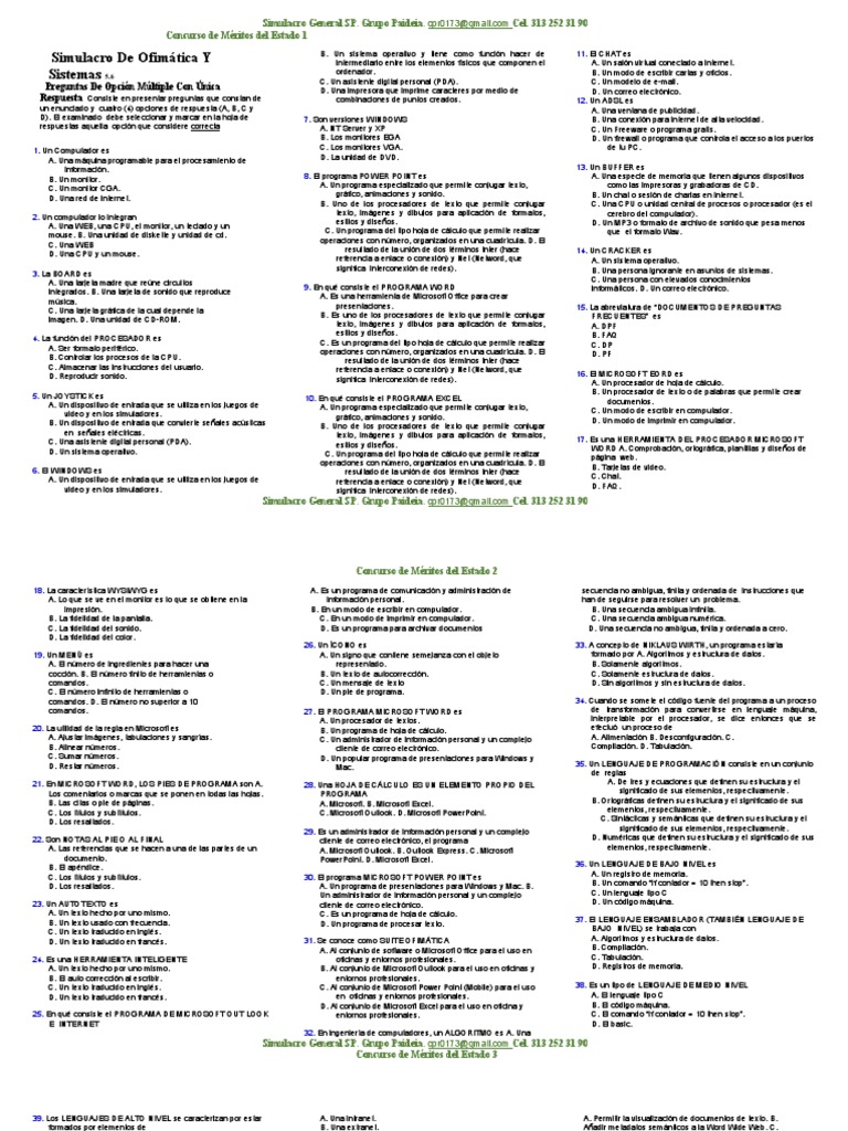Cuestionario Ofimática Y Sistemas | PDF | Programación | Programa de computadora
