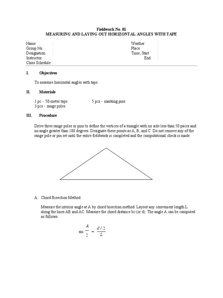 FW 1 Measuring and Laying Out Horizontal Angles With Tape | PDF ...