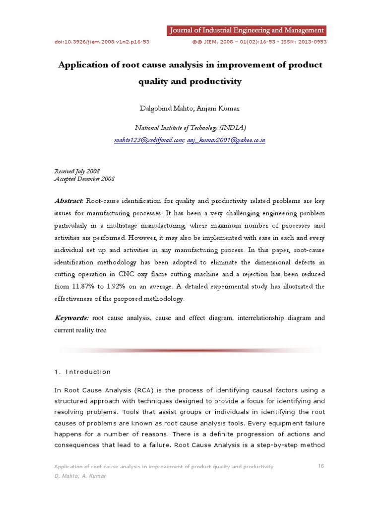 Application of Root Cause Analysis in Improvement of Product Quality & Productivity | Download ...