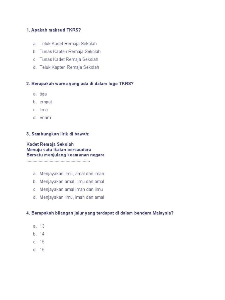 MINGGU 4 Kuiz Pengenalan Tkrs Bahagaian 2 | PDF