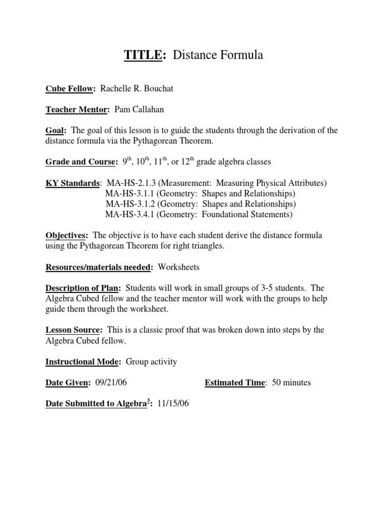 Distance Formula | PDF | Distance | Geometry