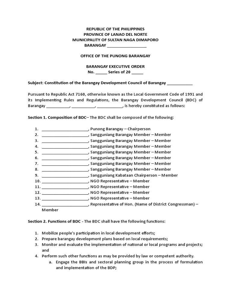 Barangay Executive Order | PDF | Government