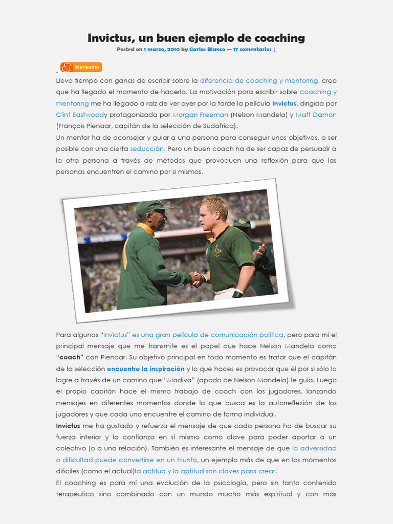Invictus, Un Buen Ejemplo de Coaching | PDF