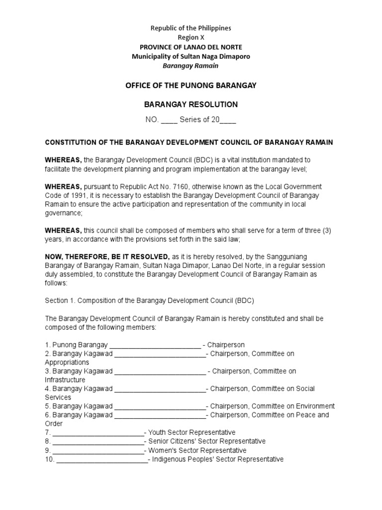 Barangay Resolution | PDF | United States House Of Representatives ...