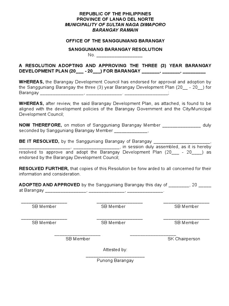 Republic of The Philippines Barangay Resolution | PDF | Government