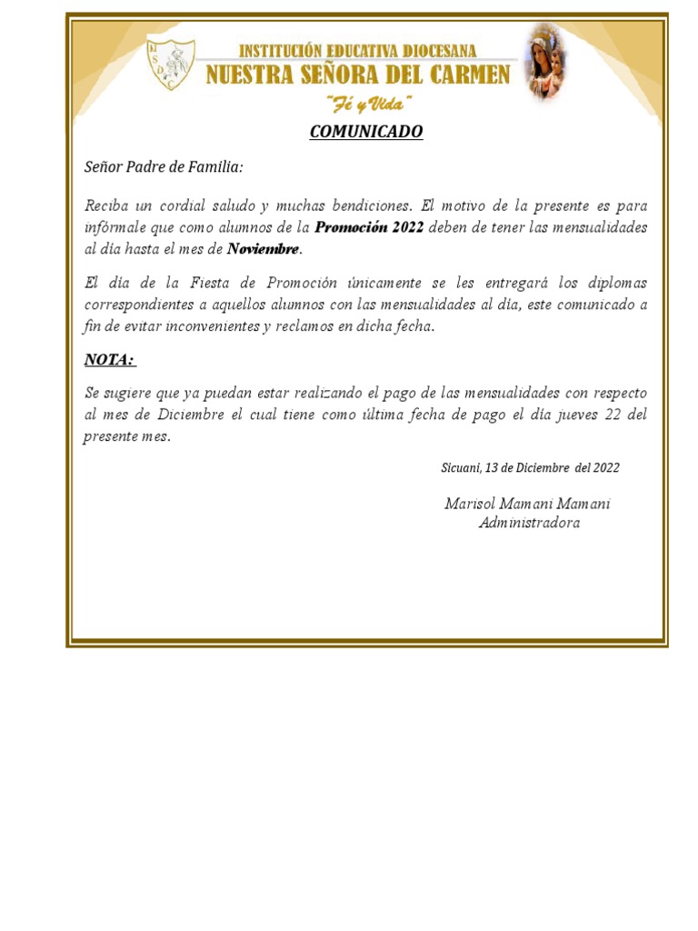 COMUNICADOS PROMOCIÓN 2022 | PDF