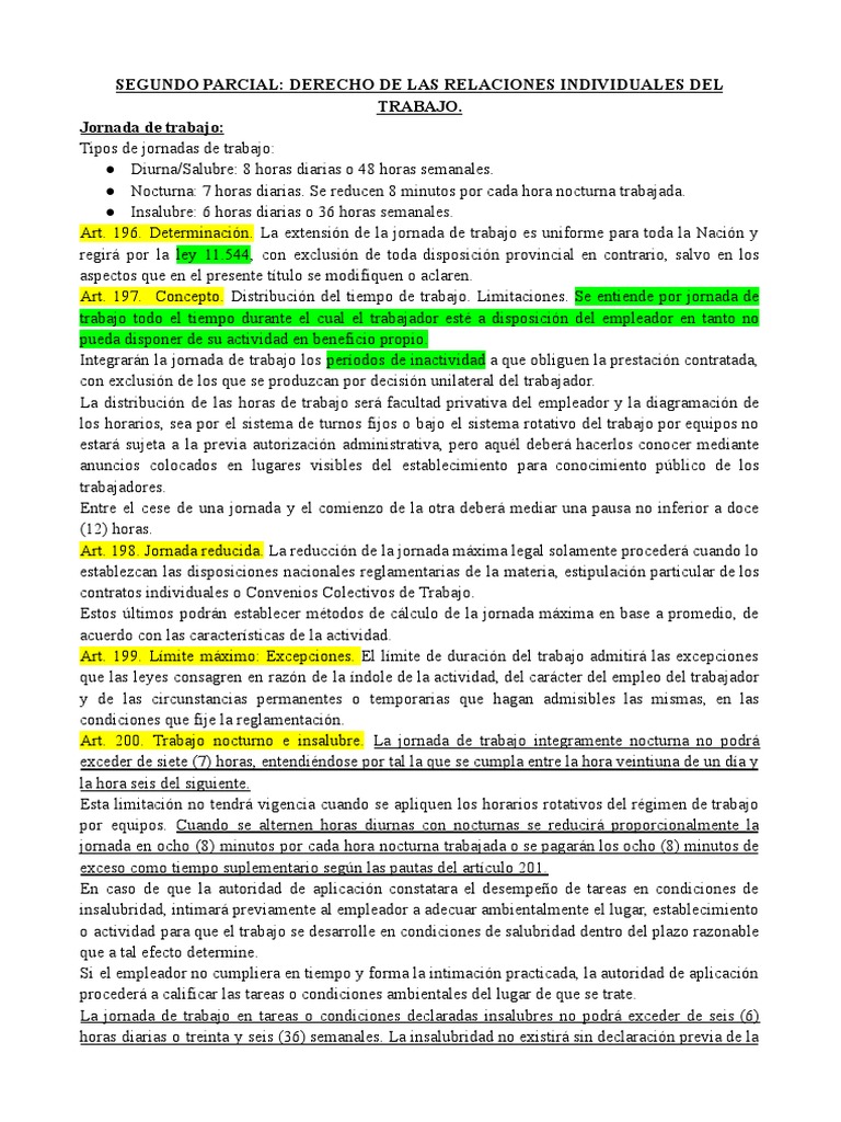 Segundo Parcial - Derecho de Las Relaciones Individuales Del Trabajo | PDF | Salario | Tiempo de ...