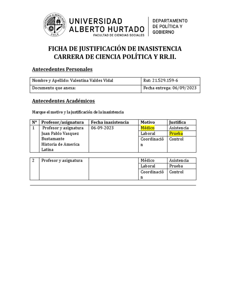 Ficha Justificación 2022 | PDF