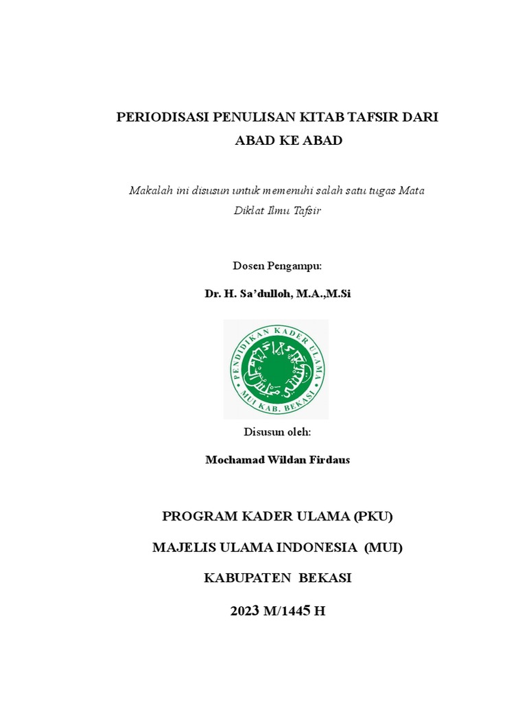 Periodisasi Penulisan Kitab Tafsir Dari Abad Ke Abad | PDF | Agama ...
