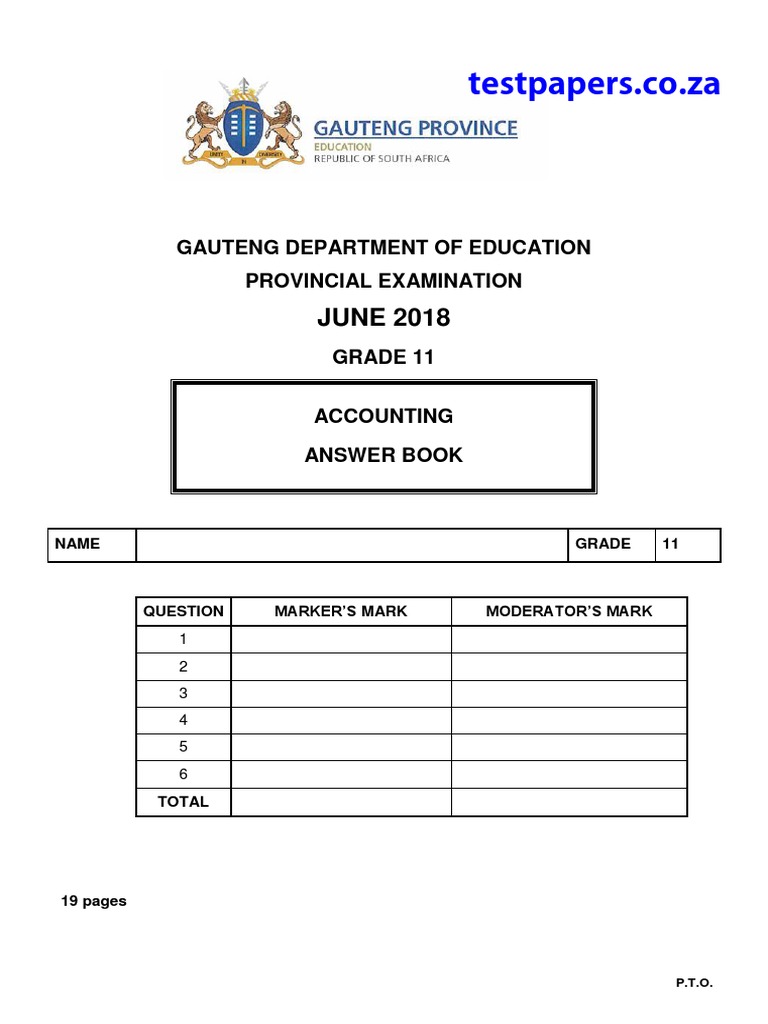 Gr11 Acc June 2018 Question Paper Answer Book | PDF | Depreciation ...