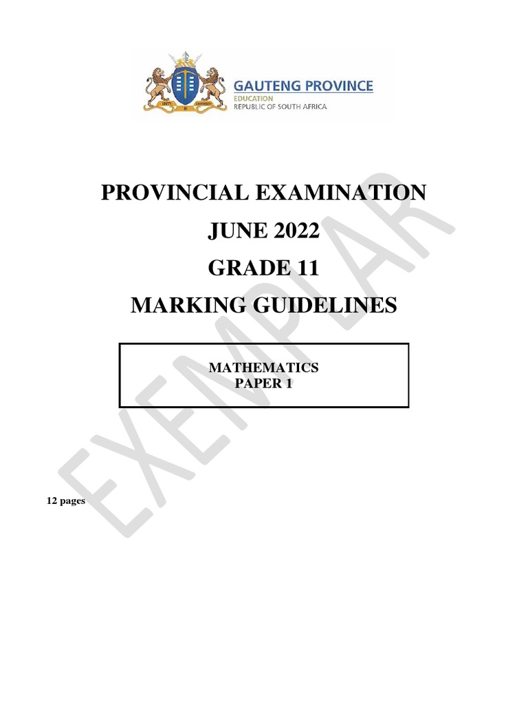 Grade 11 Mathematics Exam Marking Guide | PDF