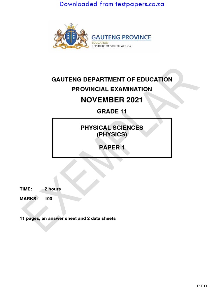 Gr11 Physical Sciences P1 (ENG) NOV Question Paper | PDF | Force ...