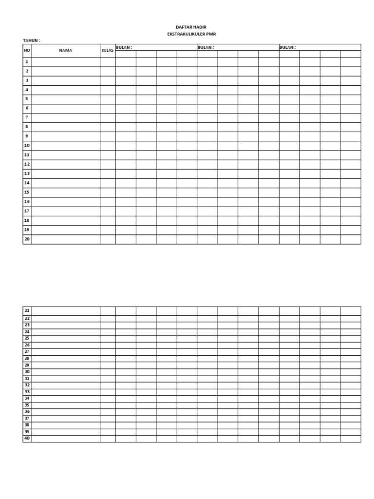 Daftar Hadir Ekskul | PDF Daftar Hadir Ekskul | PDF