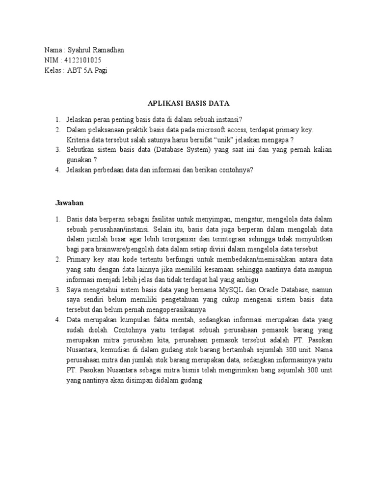 Tugas Aplikasi Basis Data Syahrul Ramadhan | PDF
