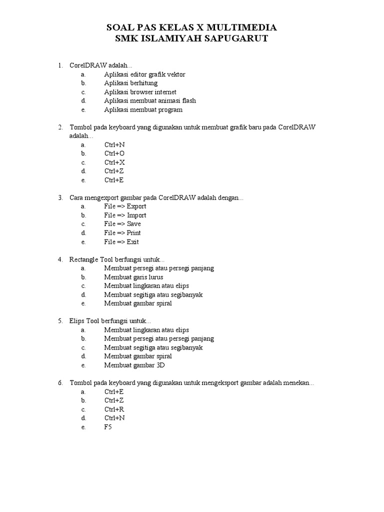 Soal MM Kelas X Mapel Desain Grafis CorelDRAW | PDF | Seni