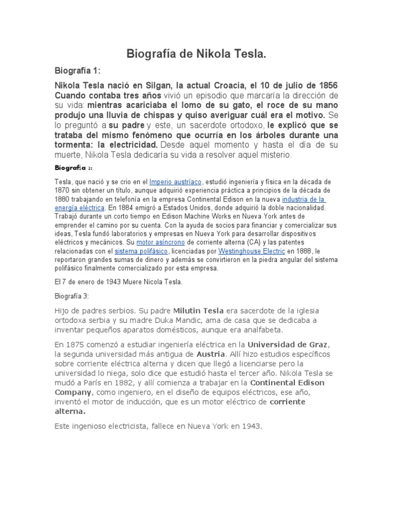 Biografía de Nikola Tesla | PDF Biografía de Nikola Tesla | PDF