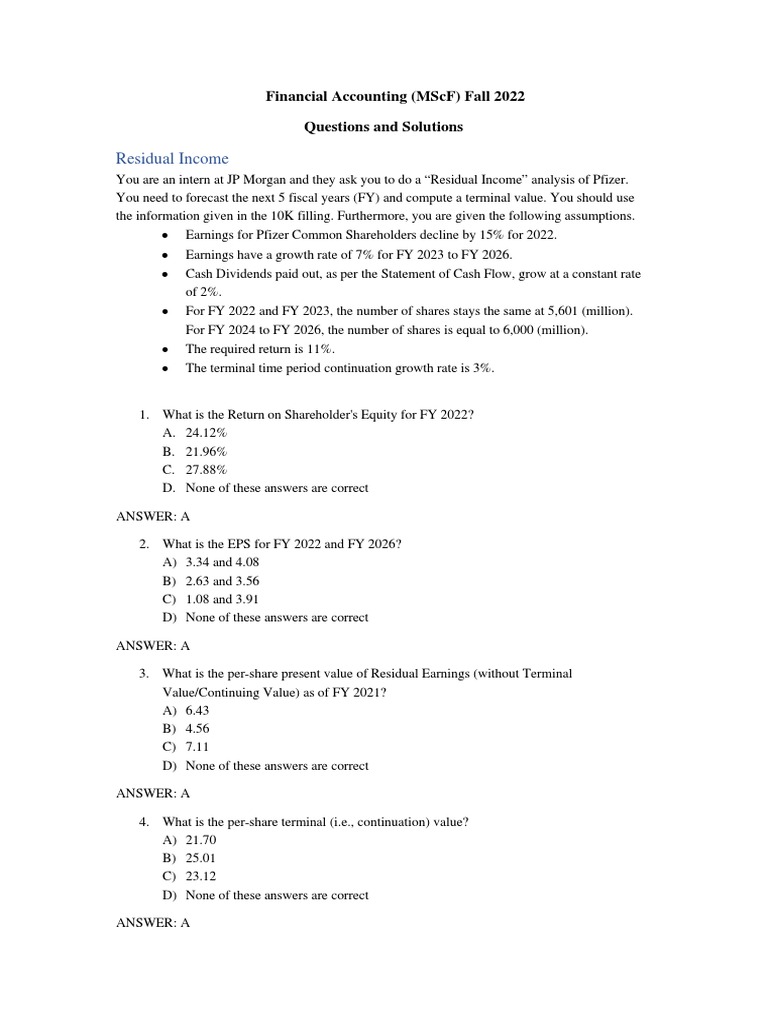 Pfizer Exam Solution Manual | PDF | Goodwill (Accounting) | Expense
