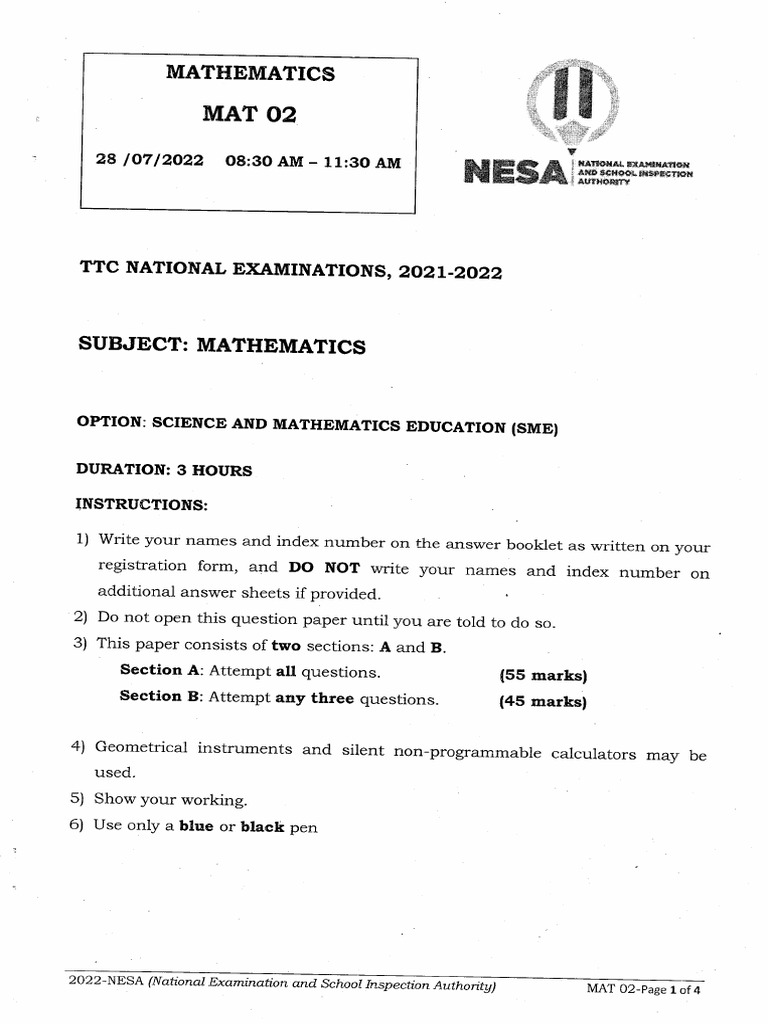 2022 Mathematics TTC SME | PDF
