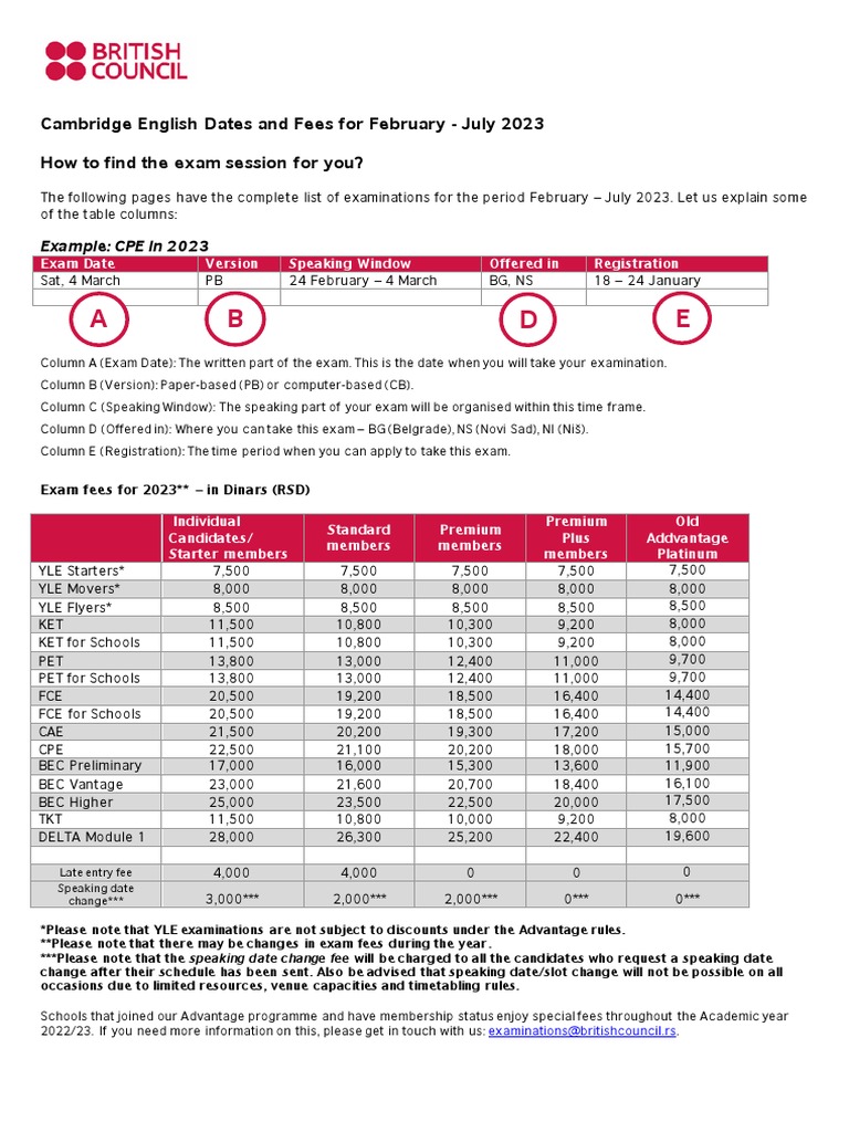 Cambridge English Dates and Fees Spring-Summer 2023 0 | PDF ...
