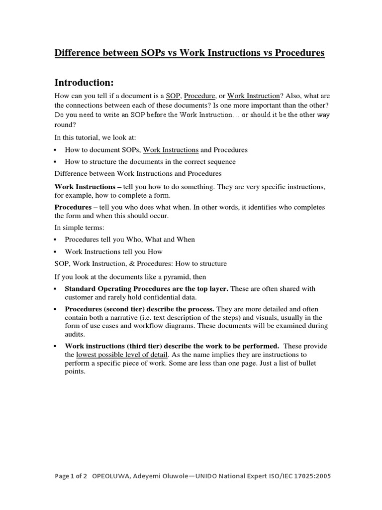 8-Difference Between SOPs V Work Instructions V Procedures | PDF ...