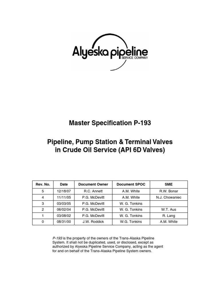 P-193 - Pipeline Pump Station and Terminal Valves in Crude Oil Service (API 6D Valves) | PDF ...