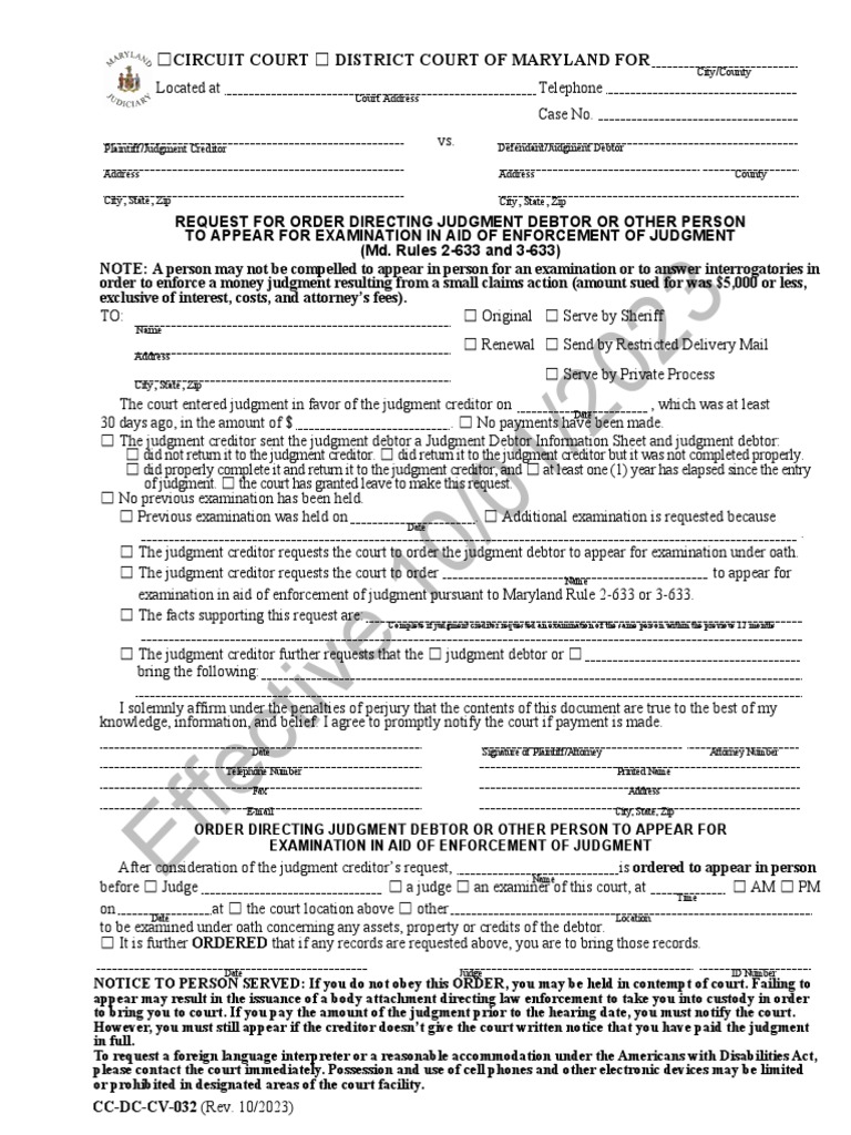 ccdccv032 10.2023wm | PDF | Judgment (Law) | Creditor