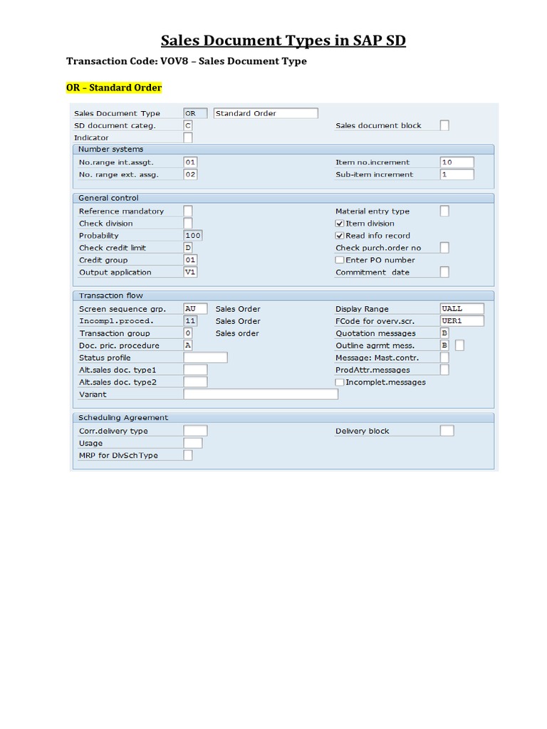 Sales Document Types Control SAP Sad | PDF
