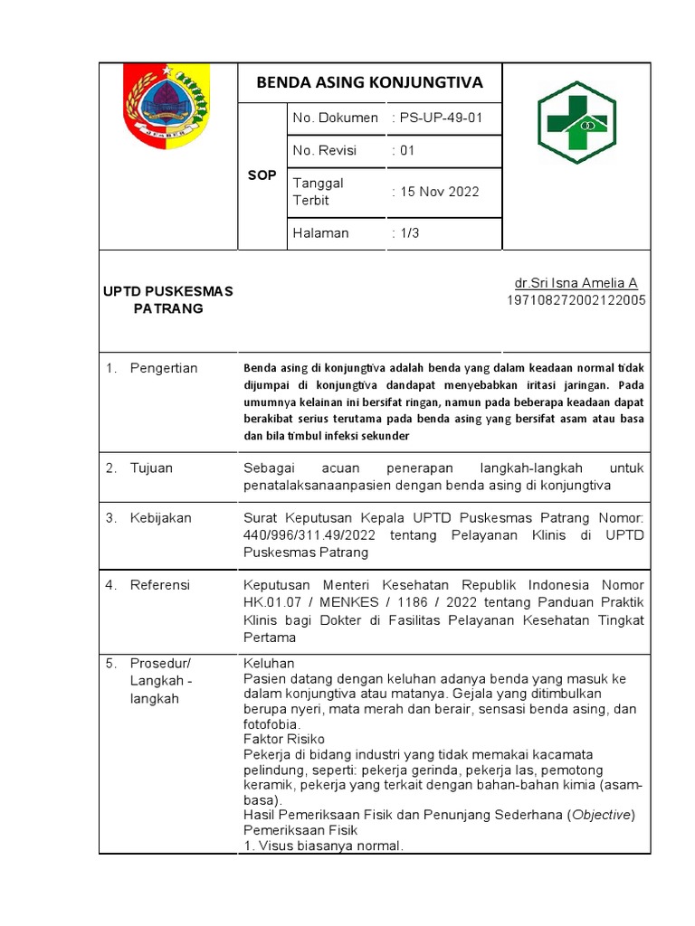 49.SOP PPK- Benda Asing Di Konjungtiva | PDF