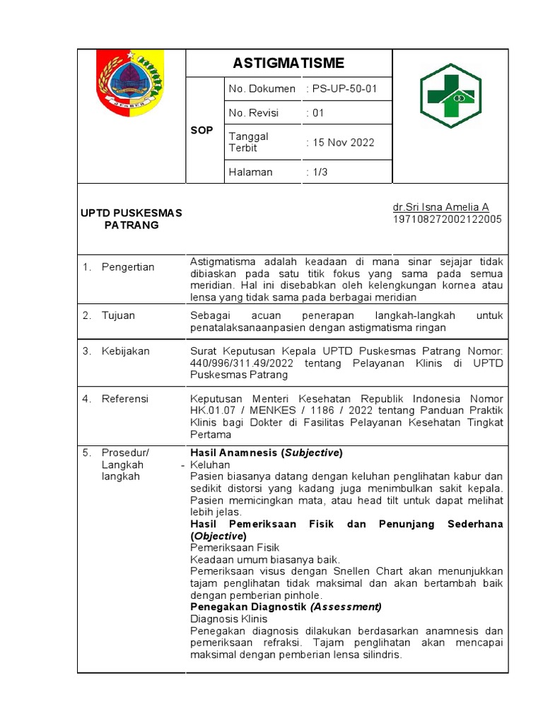 50.sop PPK - Astigmatisme | PDF