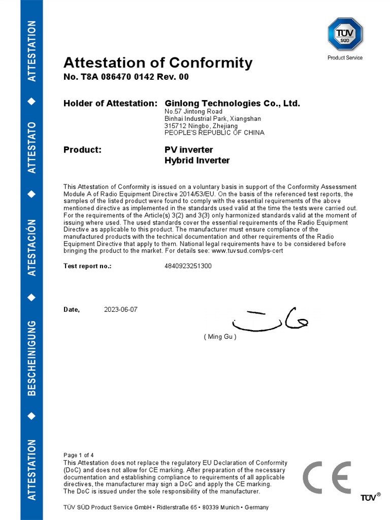 Solis - Certificate - EN&IEC 61000-6-1 (-2) (-3) (-4) &EN 55011&EN ...