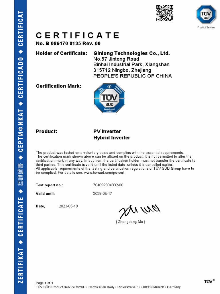 Solis Certificate IEC&en 62109 1 (2) S6 EH1P (3 8) K L PRO Safety V01 ...