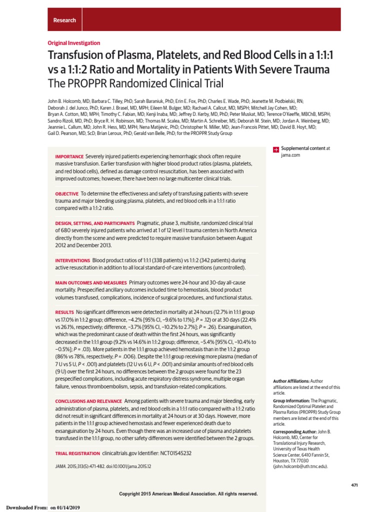 The PROPPR Randomized Clinical Trial | PDF | Cardiopulmonary ...