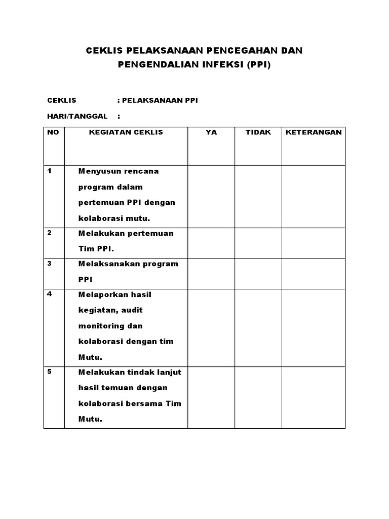 Checklist Pelaksanaan Ppi | PDF