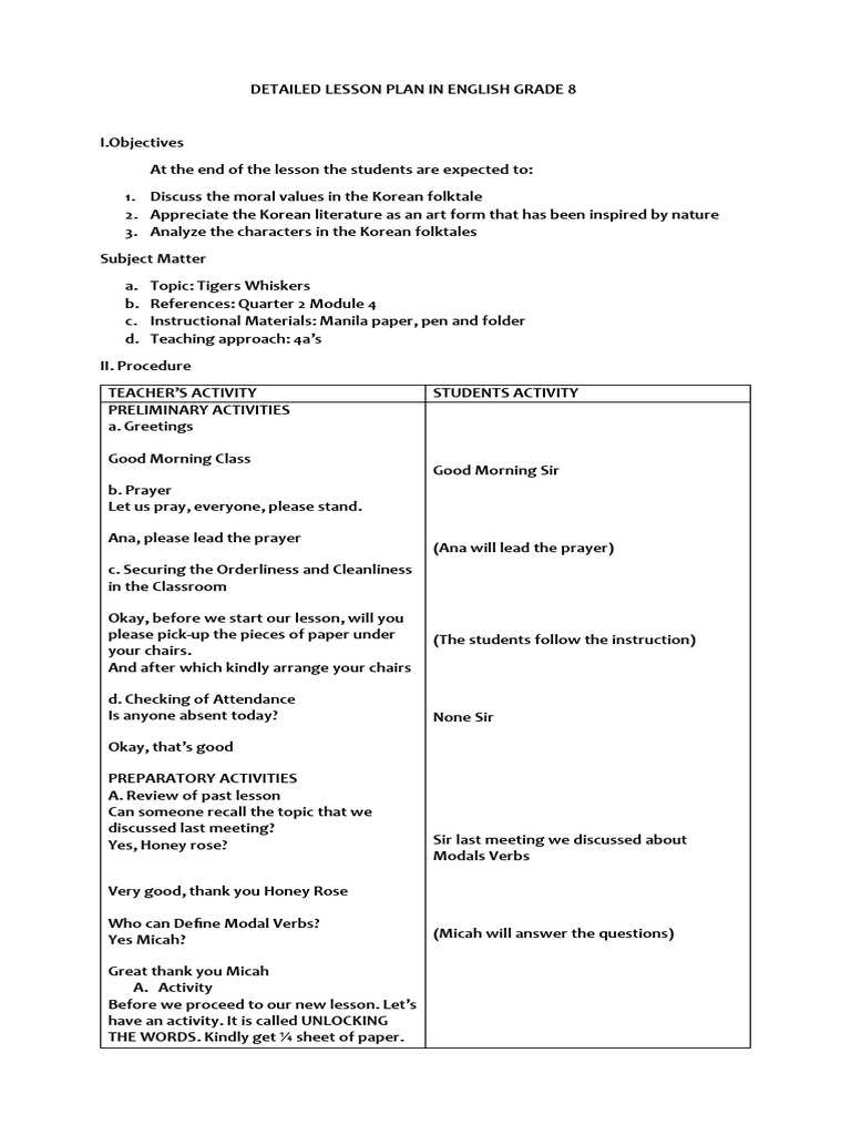Detailed Lesson Plan in English Grade 8 | PDF