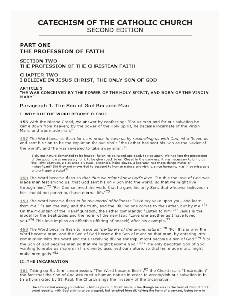 Catechism of The Catholic Church - PART 1 SECTION 2 CHAPTER 2 ARTICLE 3 PARAGRAPH 1 | PDF ...