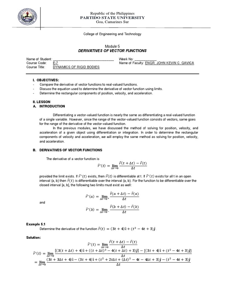 Module 5 - Derivatives of Vector Functions R | PDF | Derivative | Velocity