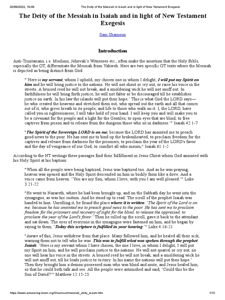 The Deity of The Messiah in Isaiah and in Light of New Testament ...