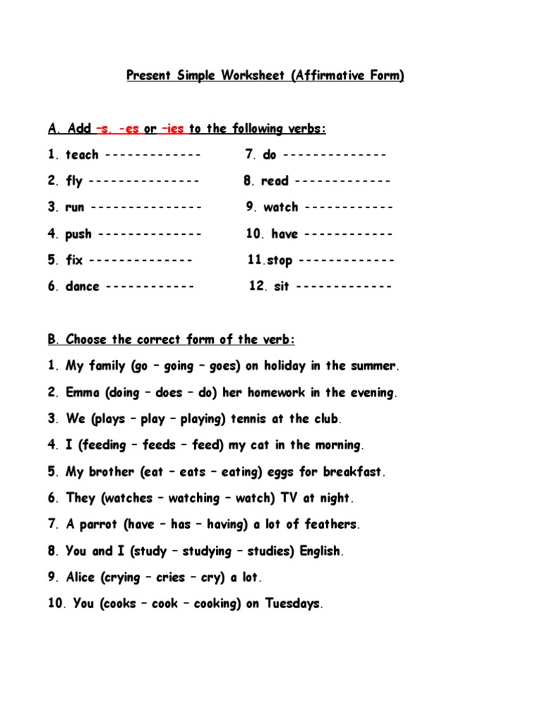 Present Simple Worksheet (Affirmative Form) | PDF | Teaching Methods ...