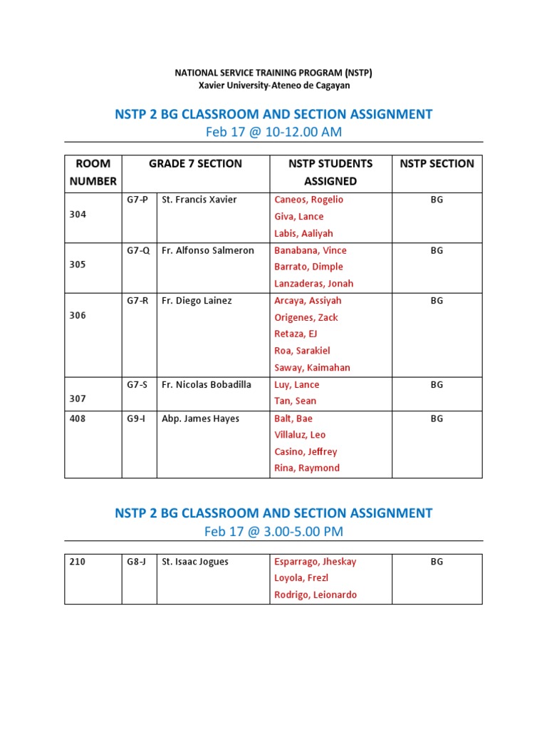 NSTP 2 BG Classroom Assignment | PDF