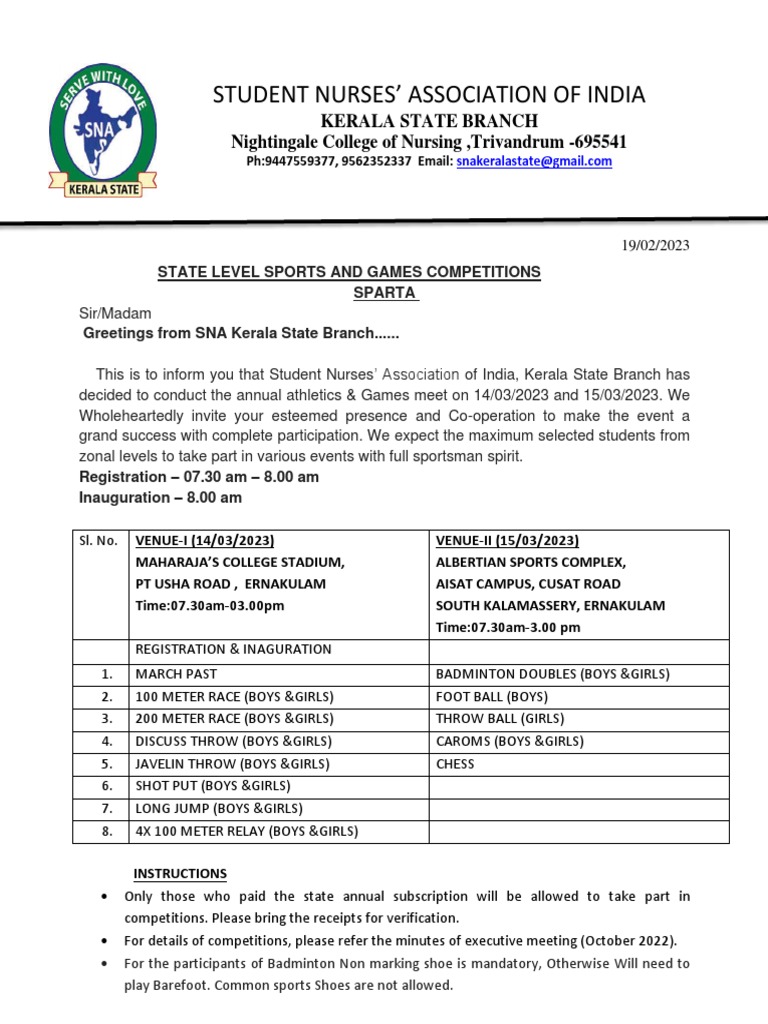 02 Sna State Sports Programme Schedule March 2023 | PDF