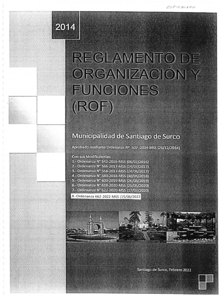 Reglamento de Organizacion y Funciones (ROF) Ordenanza 662-2022-MSS | PDF