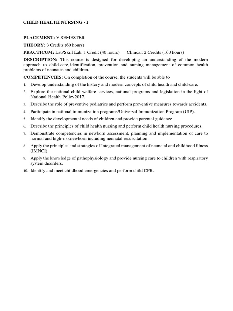 Child Health Nursing-I - 201022 | PDF | Nursing | Child Care