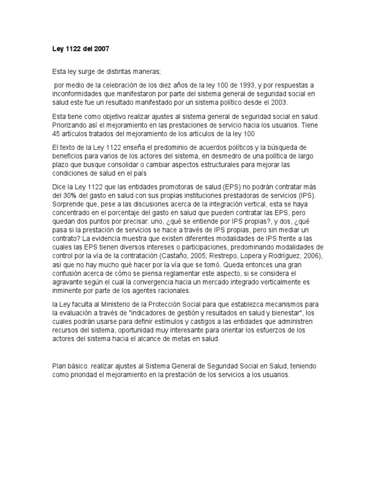 Ley 1122 Del 2007 | PDF